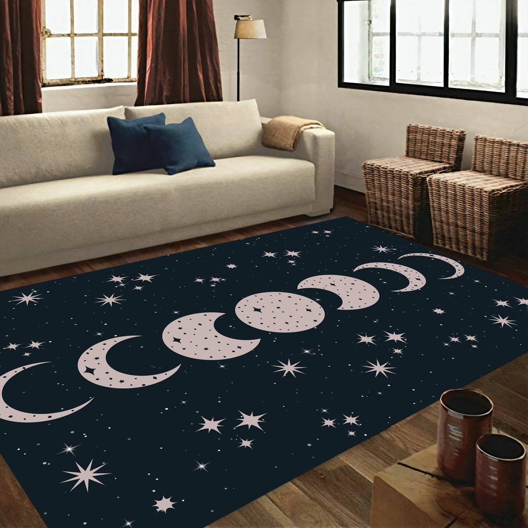 Moon Phases Rug, Moon Rug, Full Moon Rug, Moon Decor, Sky Rug, Home ...
