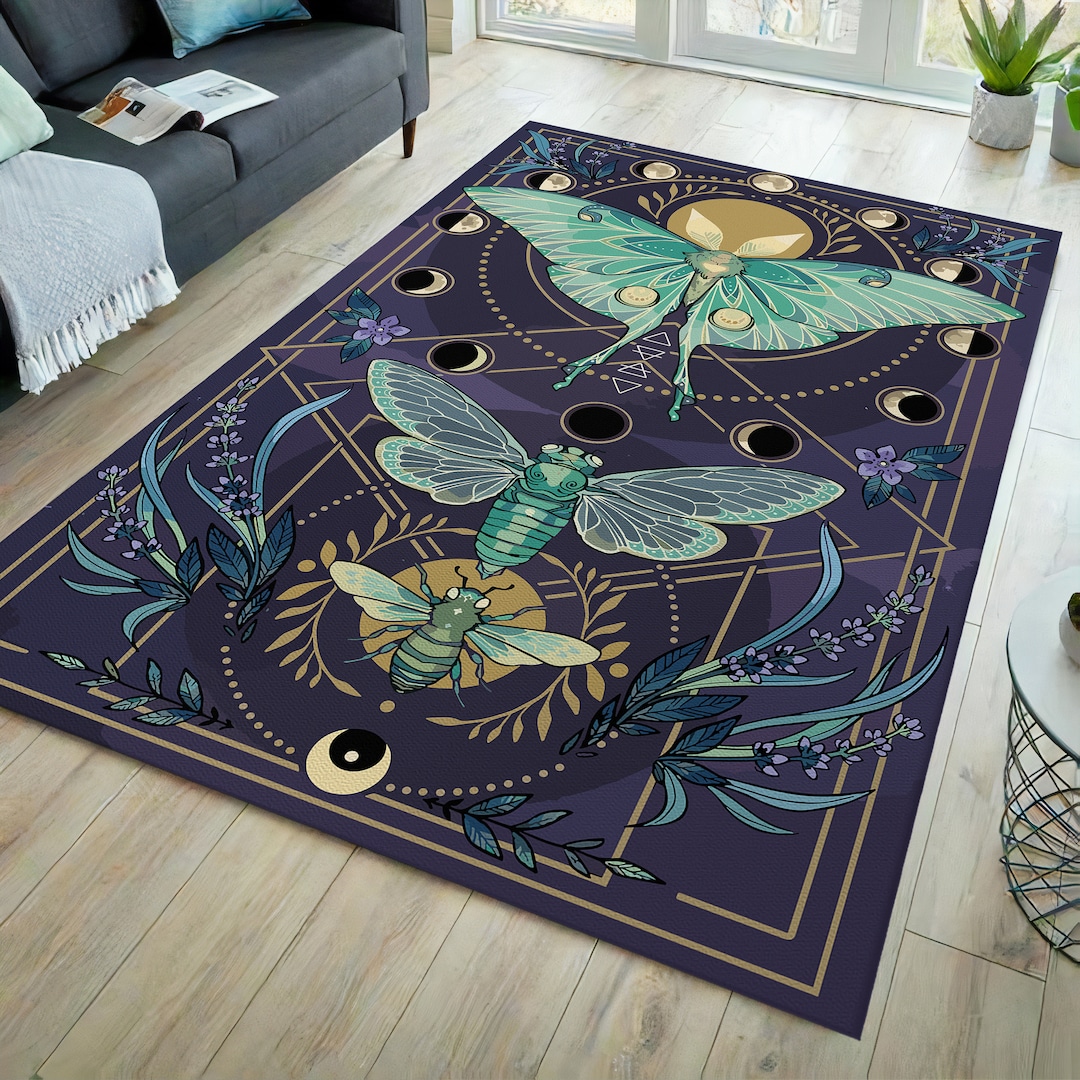 The Phases of the Moon Rug, Moon Theme Rug, Animal Art Rug, Butterfly ...