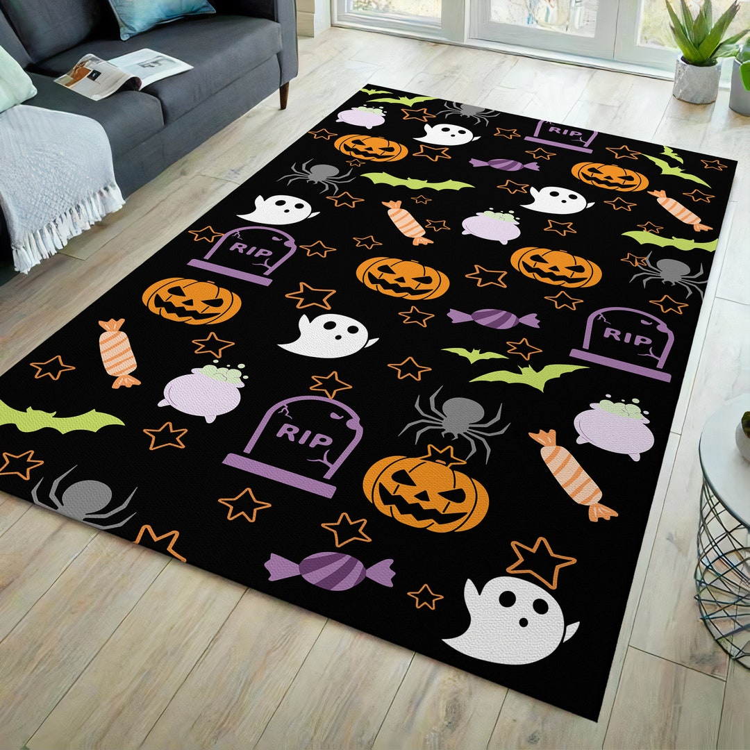 Pumpkin Rug, Horror Themed Rug, Moon Rug, Pumpkin Pattern Rug, Pumpkin ...