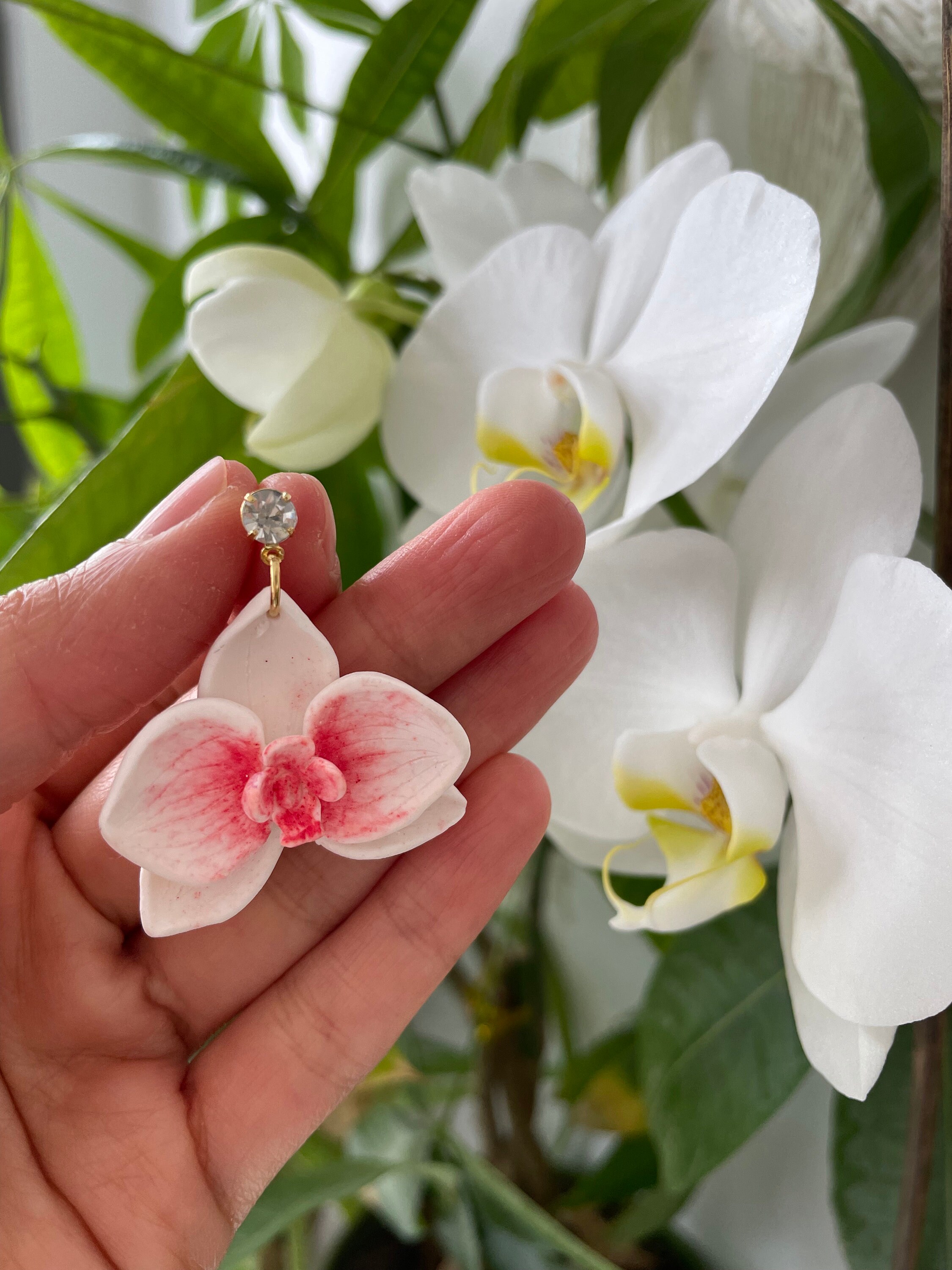 Pink Orchid Polymer Clay Earrings / Handmade Orchid Flower Shaped ...