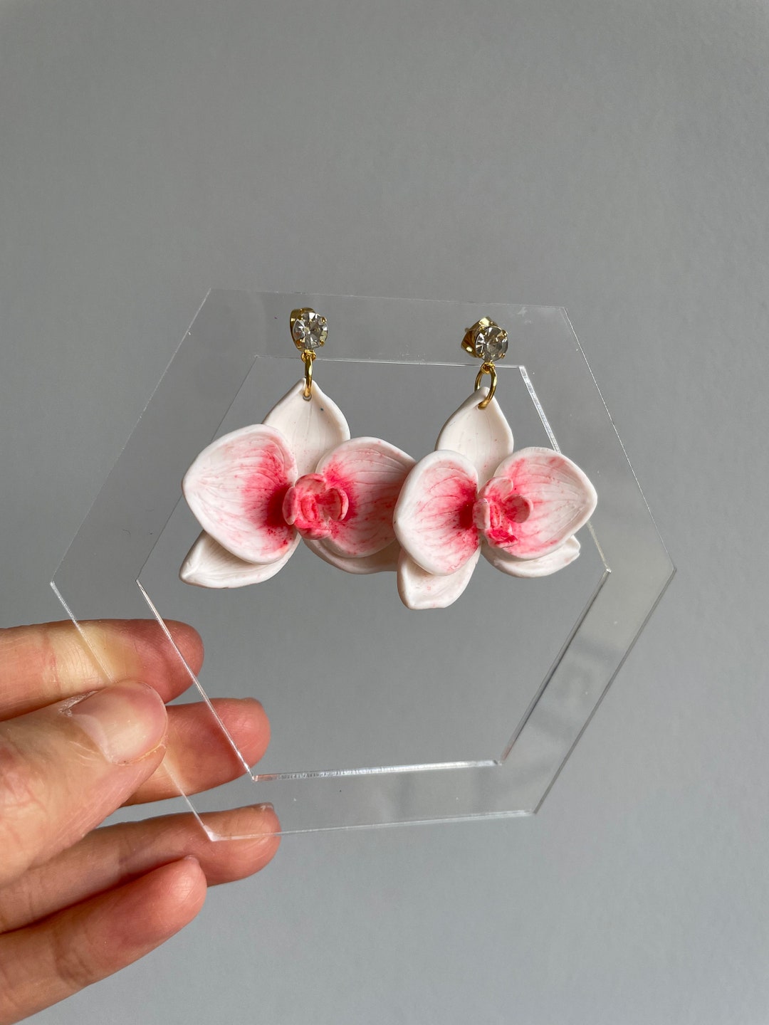 Pink Orchid Polymer Clay Earrings / Handmade Orchid Flower Shaped ...