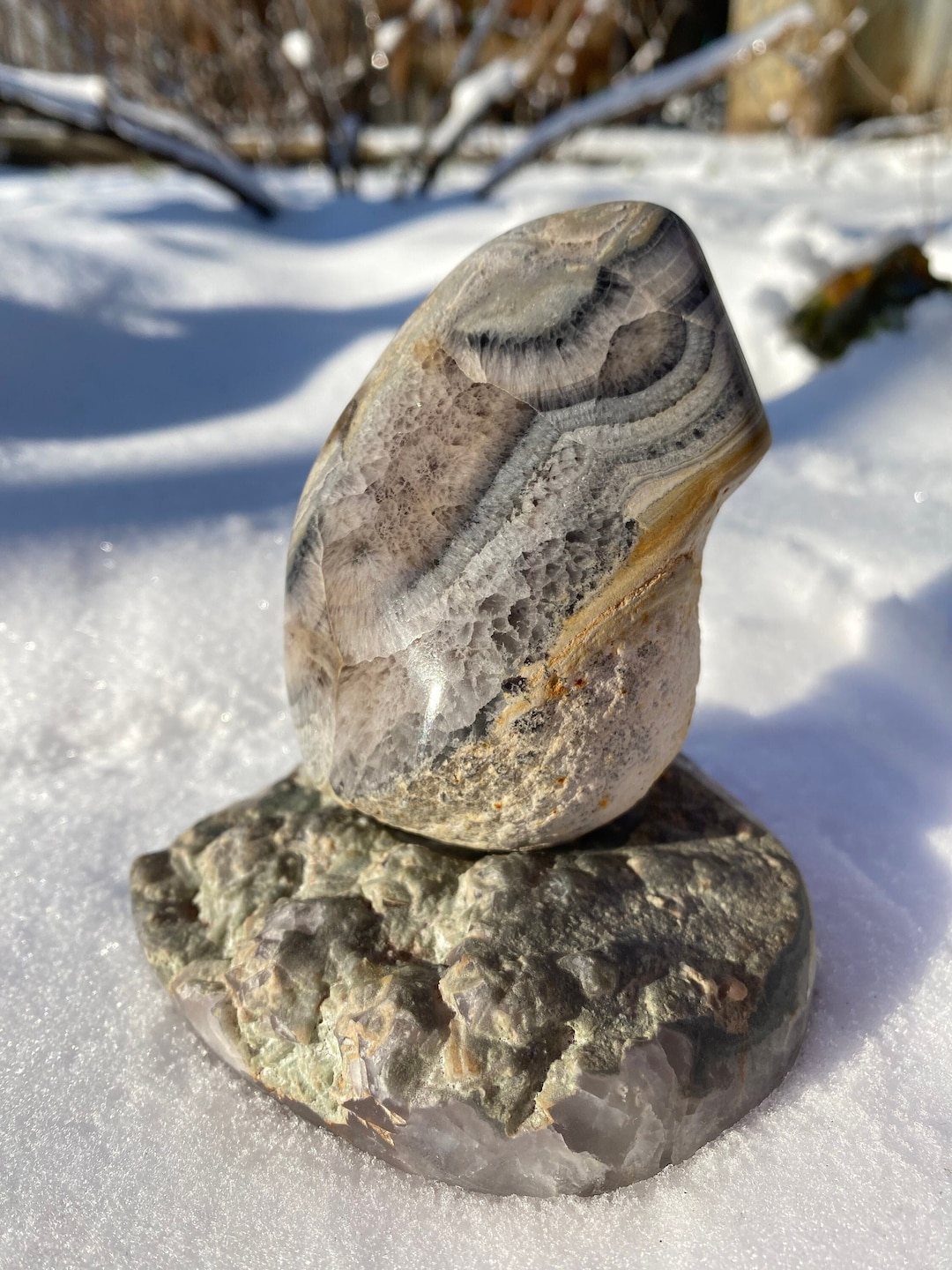 Unique Gray Fluorite Freeform on a Stand, Perfect Polished Natural ...