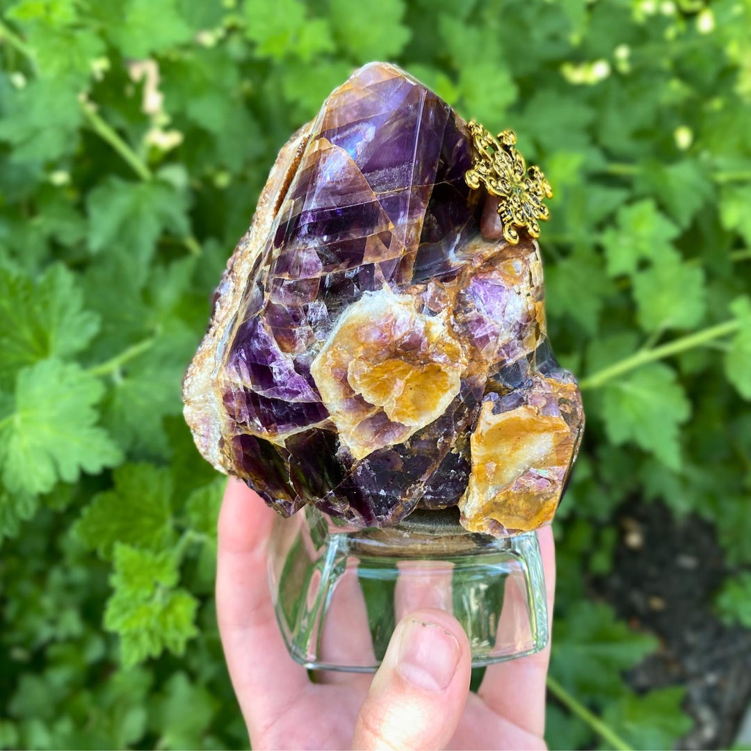Fluorite Geode Sculpture – Rainbow Freeform Crystal With Golden Cavity ...