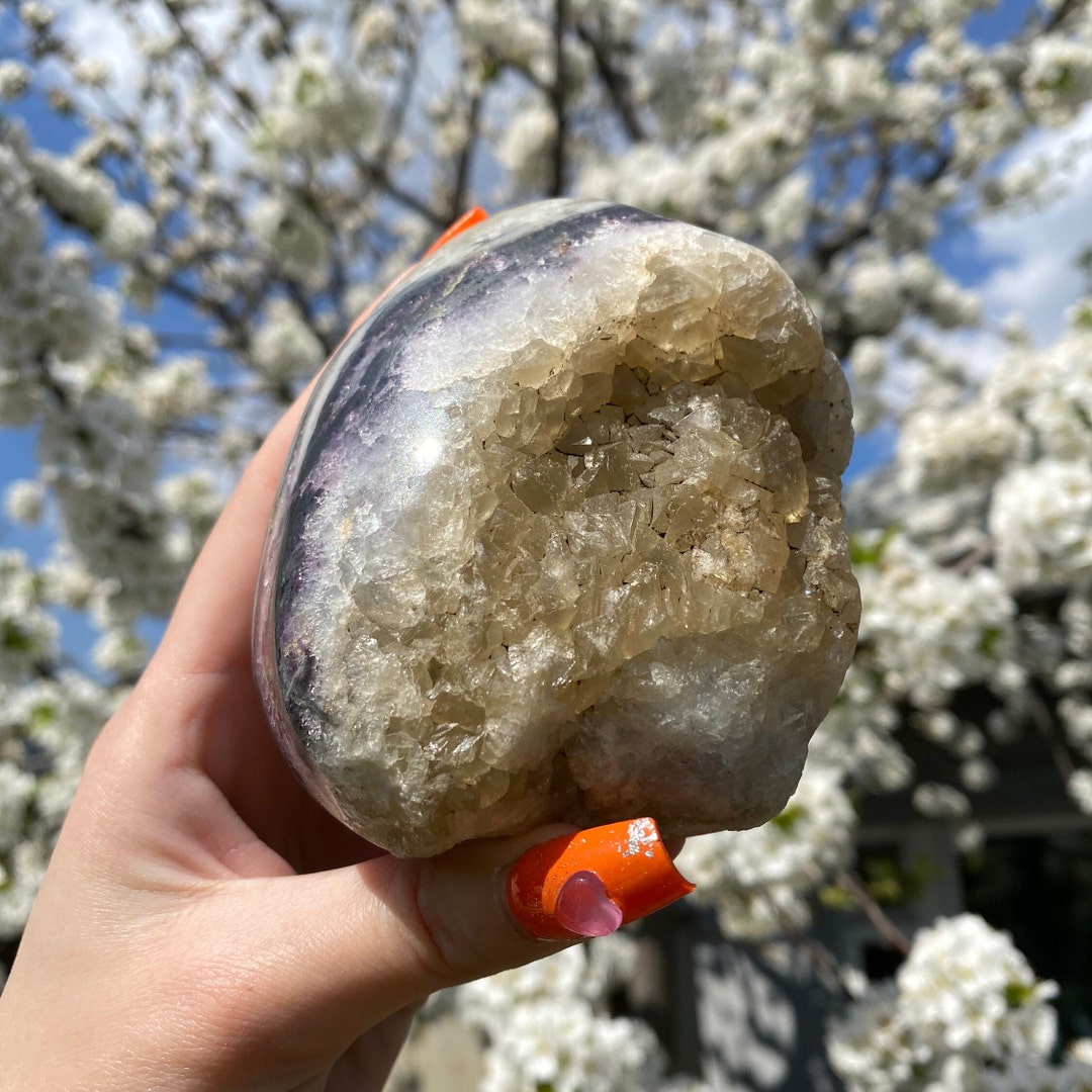 Fluorite Geode Freeform Egg Shaped Natural Crystal Bookshelf Decor - Etsy