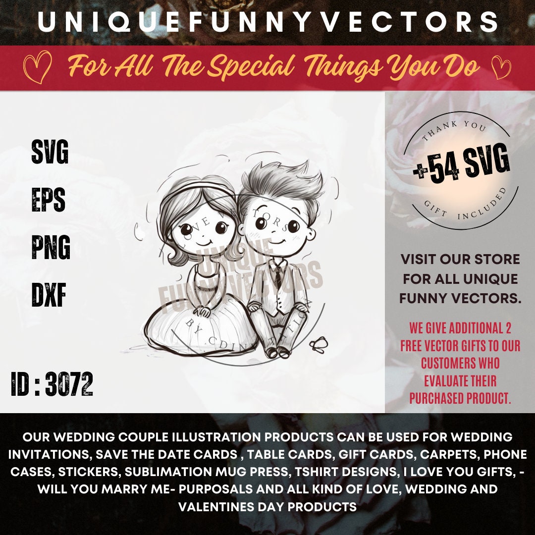 Sitting Couple Clipart for Wedding Invitation and Printable Products ...