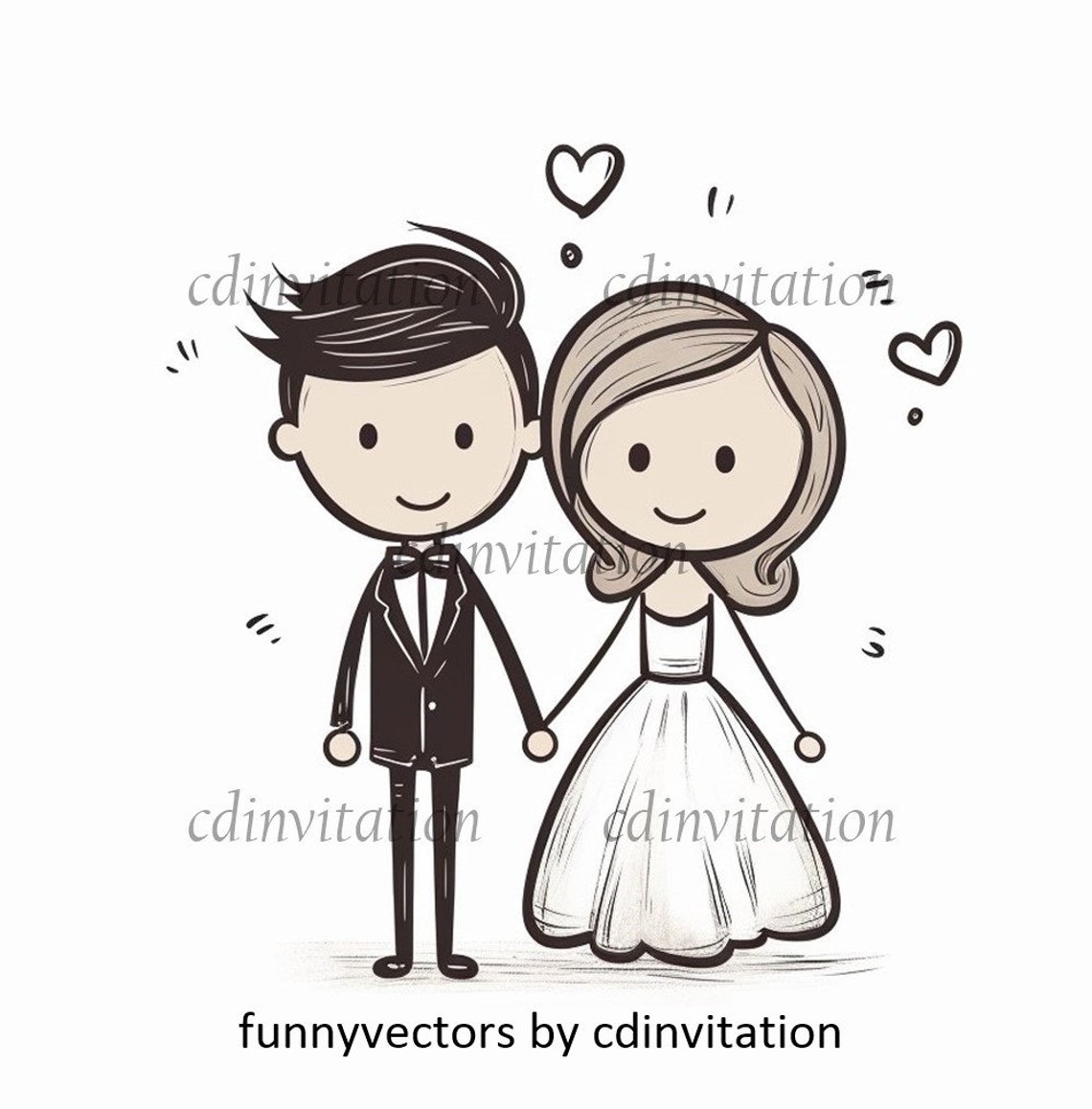 Elegance Just Married Cute Couple Holding Hands Wedding Clip Arts Bride ...