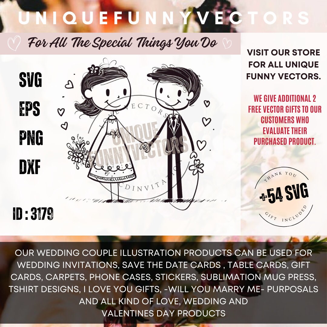 Cute Bride and Groom Cartoon Svg Vector Groom and Bride Cute Stick ...