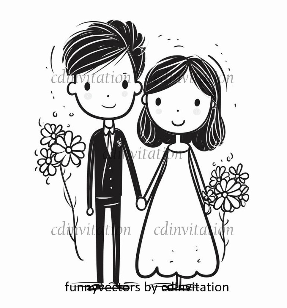 Printable Stick Figure Doodle Wedding Clipart Valentine Png Svg Couple ...