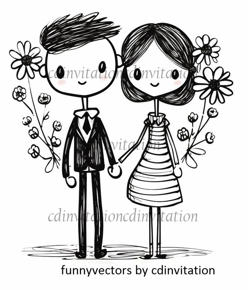 Stick Figure Doodle Wedding Clipart Valentine Svg Png Clipart Ceremony ...