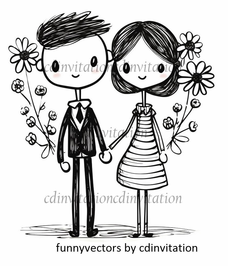 Stick Figure Doodle Wedding Clipart Valentine Svg Png Clipart Ceremony ...