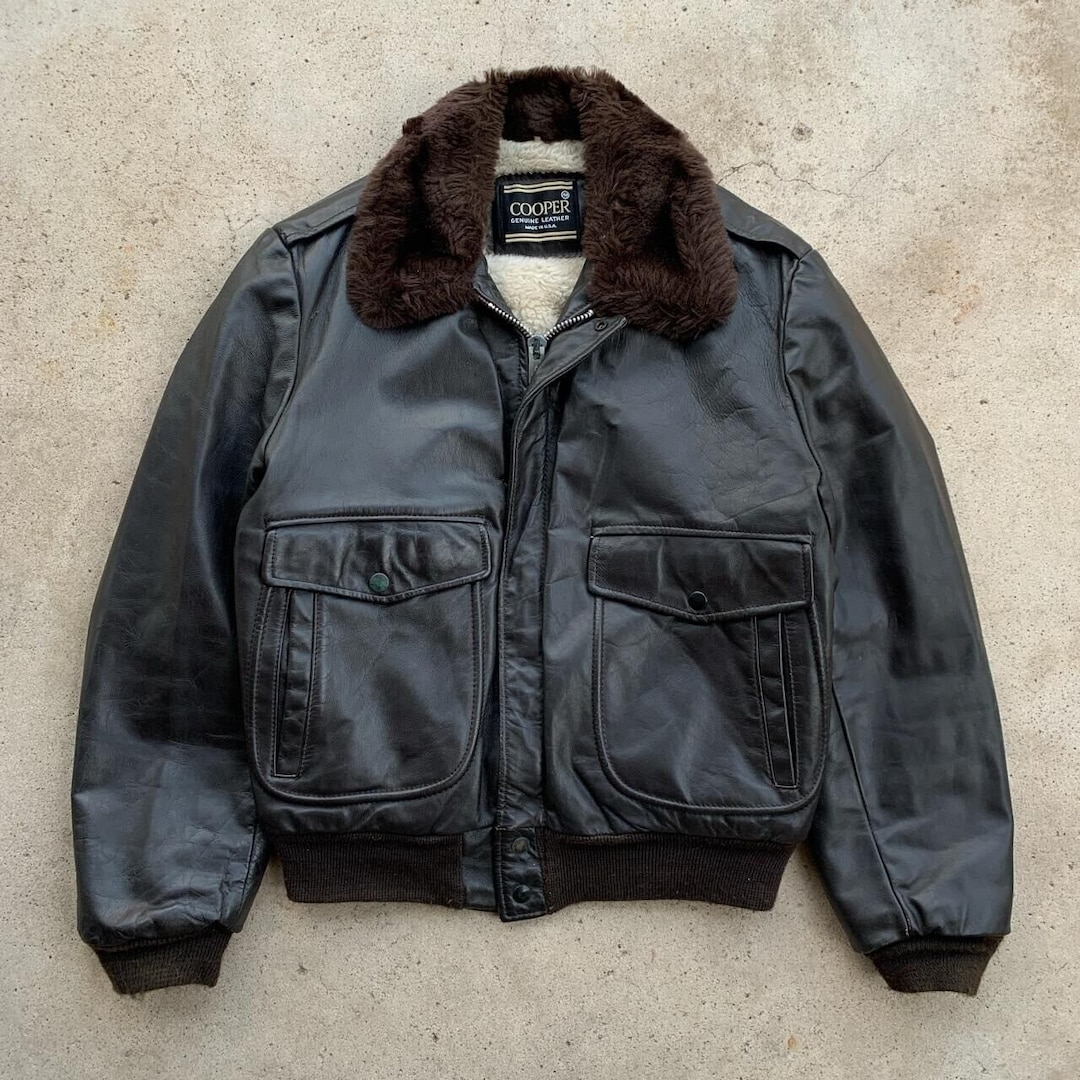 Vintage Cooper Genuine Leather Sherpa Lined USN G1 Brown Flight Bomber ...
