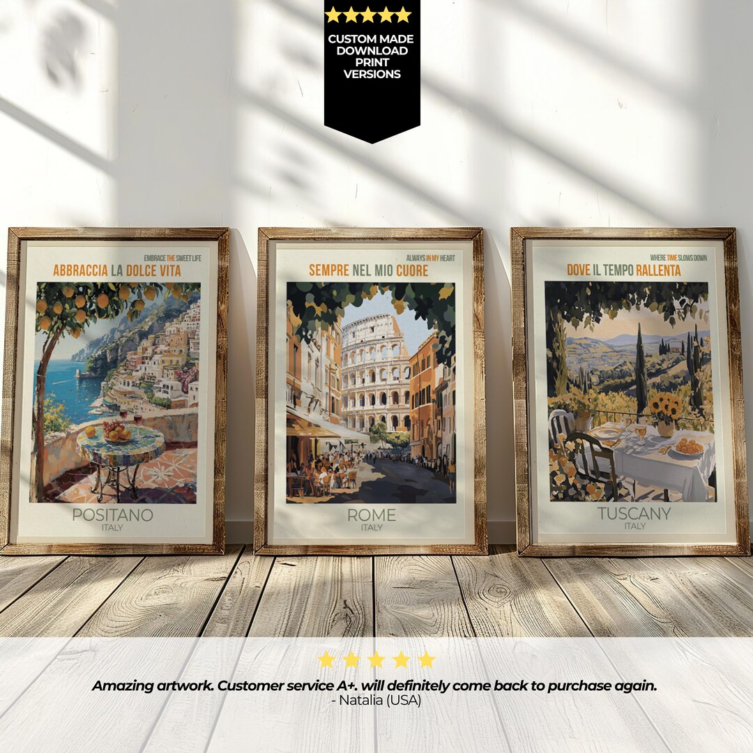 Italian Wall Art Print Set: Rome, Tuscany, Positano (digital Download ...