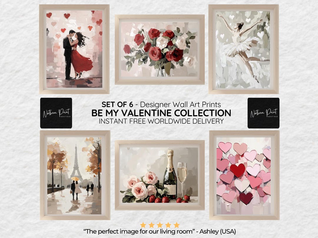 Printable Valentine's Day Gift Art, Set of 6 Romantic Wall Art Prints ...