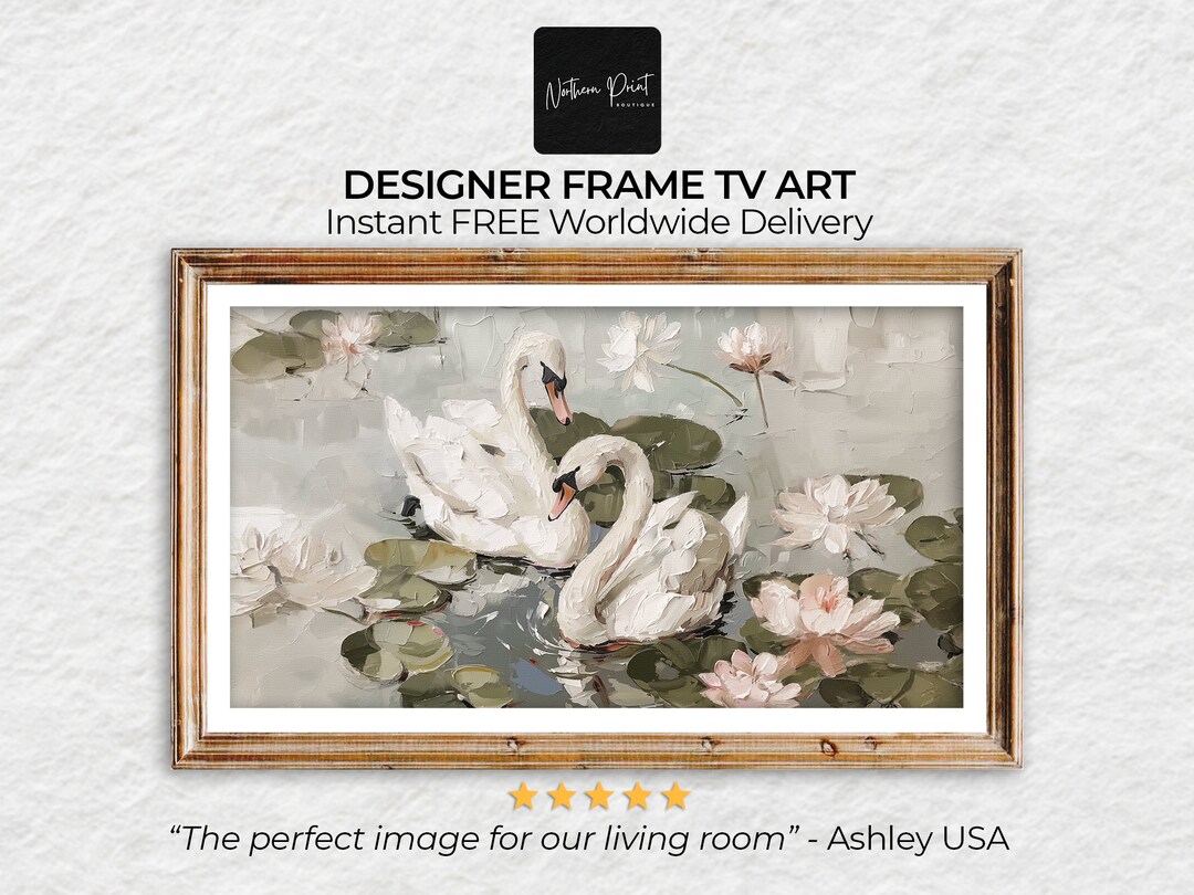 Vintage Swans Frame TV Art Digital Download Gift Artwork Romantic ...