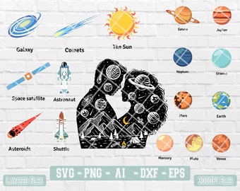 Space SVG. PNG. Cricut Cut, Layered Files. Silhouette Files. Planets ...