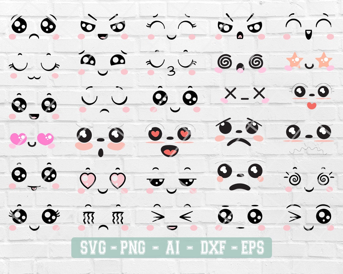 Cute Faces Svg, 30 Design Bundle, Eyes Svg, Cute Faces Svg Bundle ...