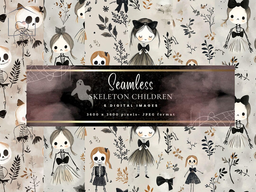 6 Skeleton Children Digital Papers Seamless Printable Instant Download ...