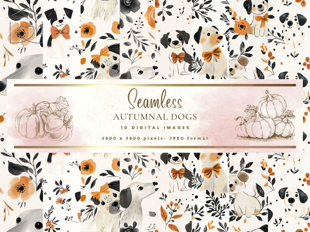 10 Autumnal Dogs Digital Papers Seamless Printable Instant Download ...