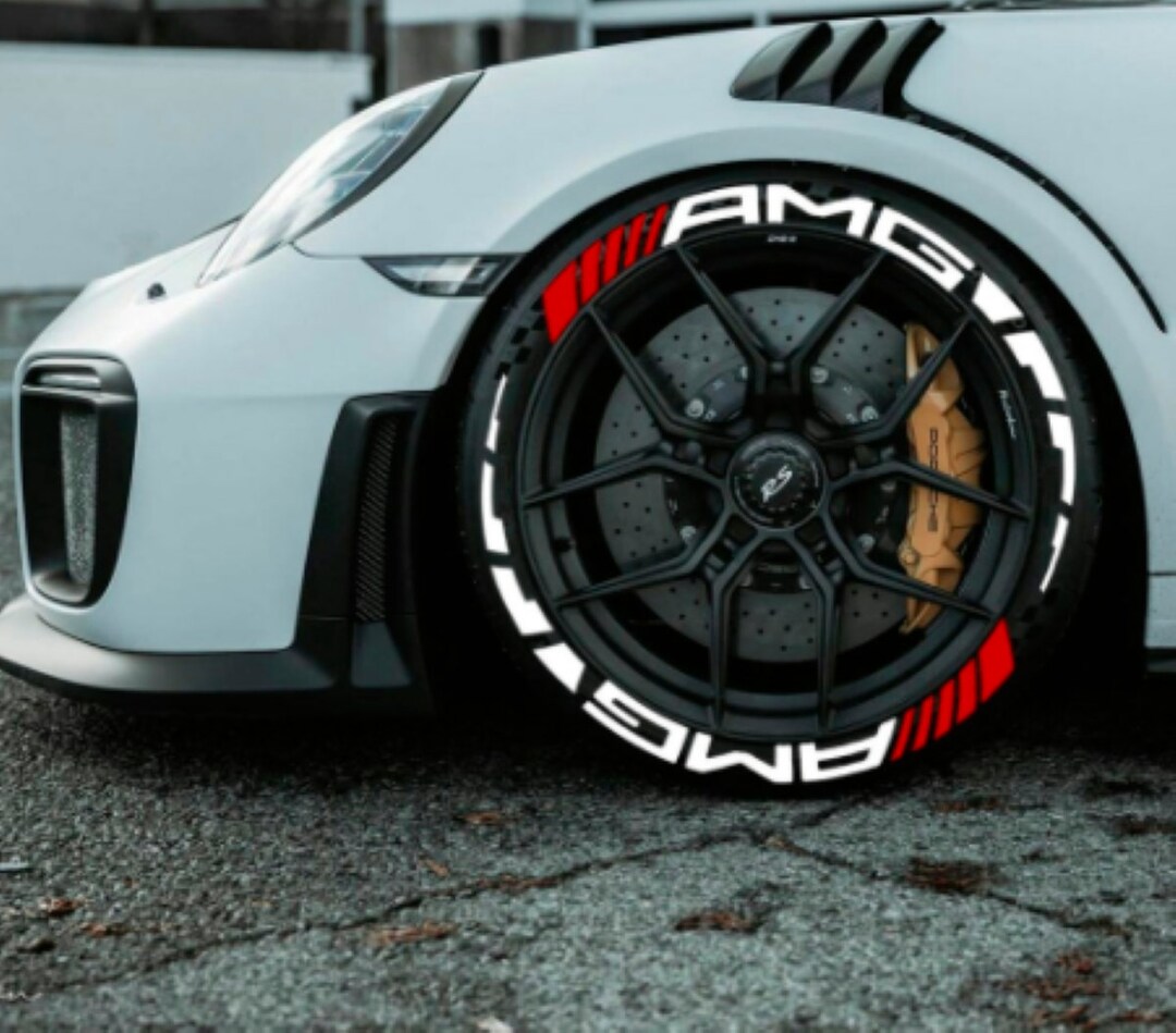Tire Sticker White Stripe Amg Lettering 8x Pcs Stickers Permanent Tire ...