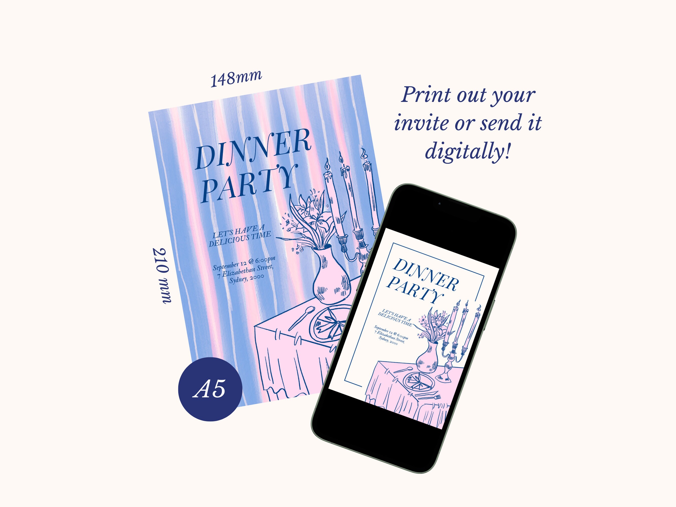Hand Drawn Dinner Party Invite Template | Elegant Whimsical ...