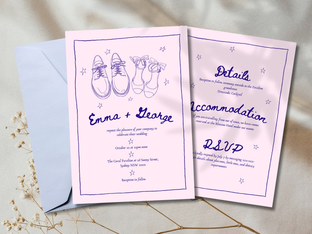 Hand Drawn Wedding Shoes Invite | Save the Date | Whimsical Template ...