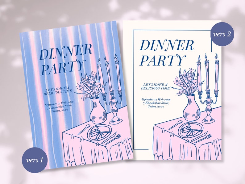 Hand Drawn Dinner Party Invite Template | Elegant Whimsical ...