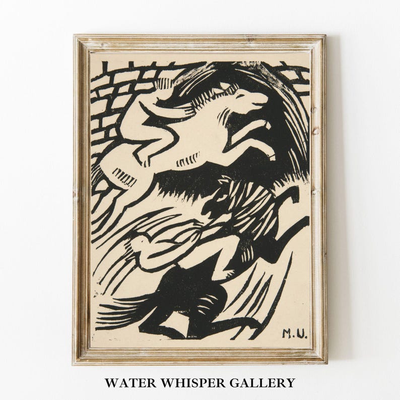Vintage Black and White Abstract Horse Art Print – Expressionist Rider ...