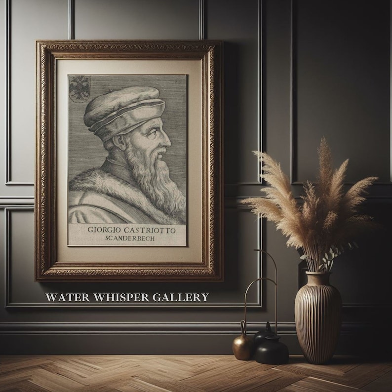 Skanderbeg, Albanian Wall Art, Antique Portrait Sketch of Gjergj ...