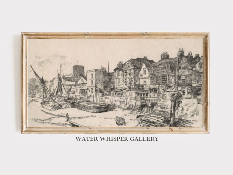 19th Century London Etching, River Bank English Pub (printable) - Etsy