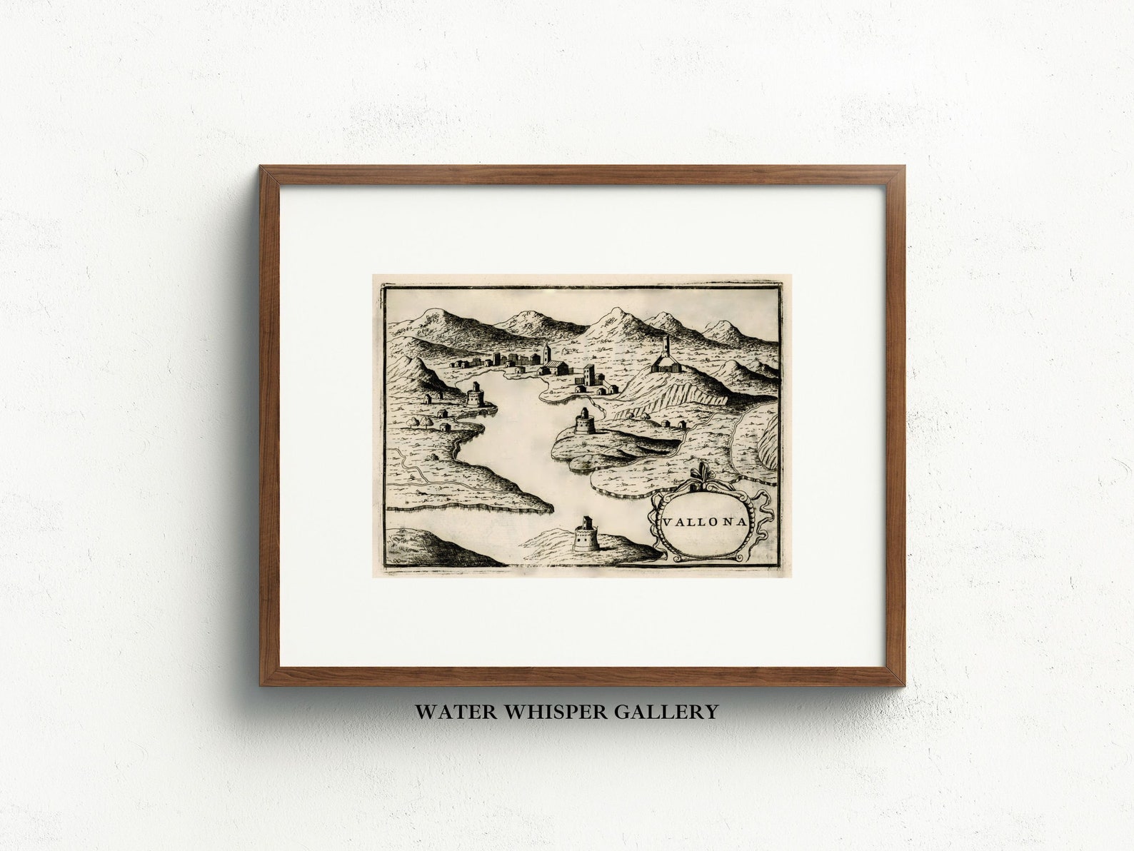 Albania Vintage Historic Map Drawing of the Port of Vlora, Valona Old ...