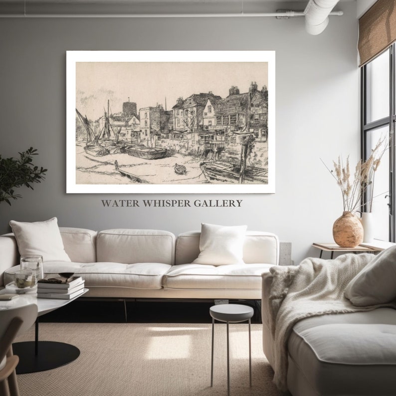 19th Century London Etching, River Bank English Pub (printable) - Etsy