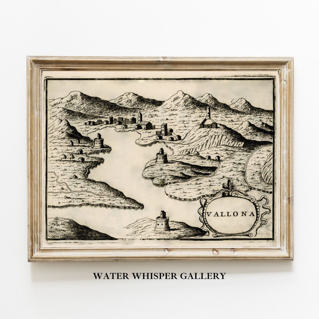 Albania Vintage Historic Map Drawing of the Port of Vlora, Valona Old ...