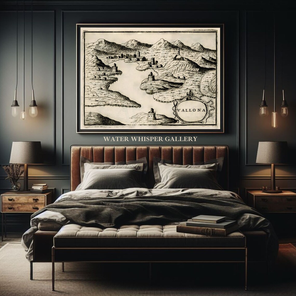 Vintage Historic Map Drawing of the Port of Vlora, Valona Albania ...