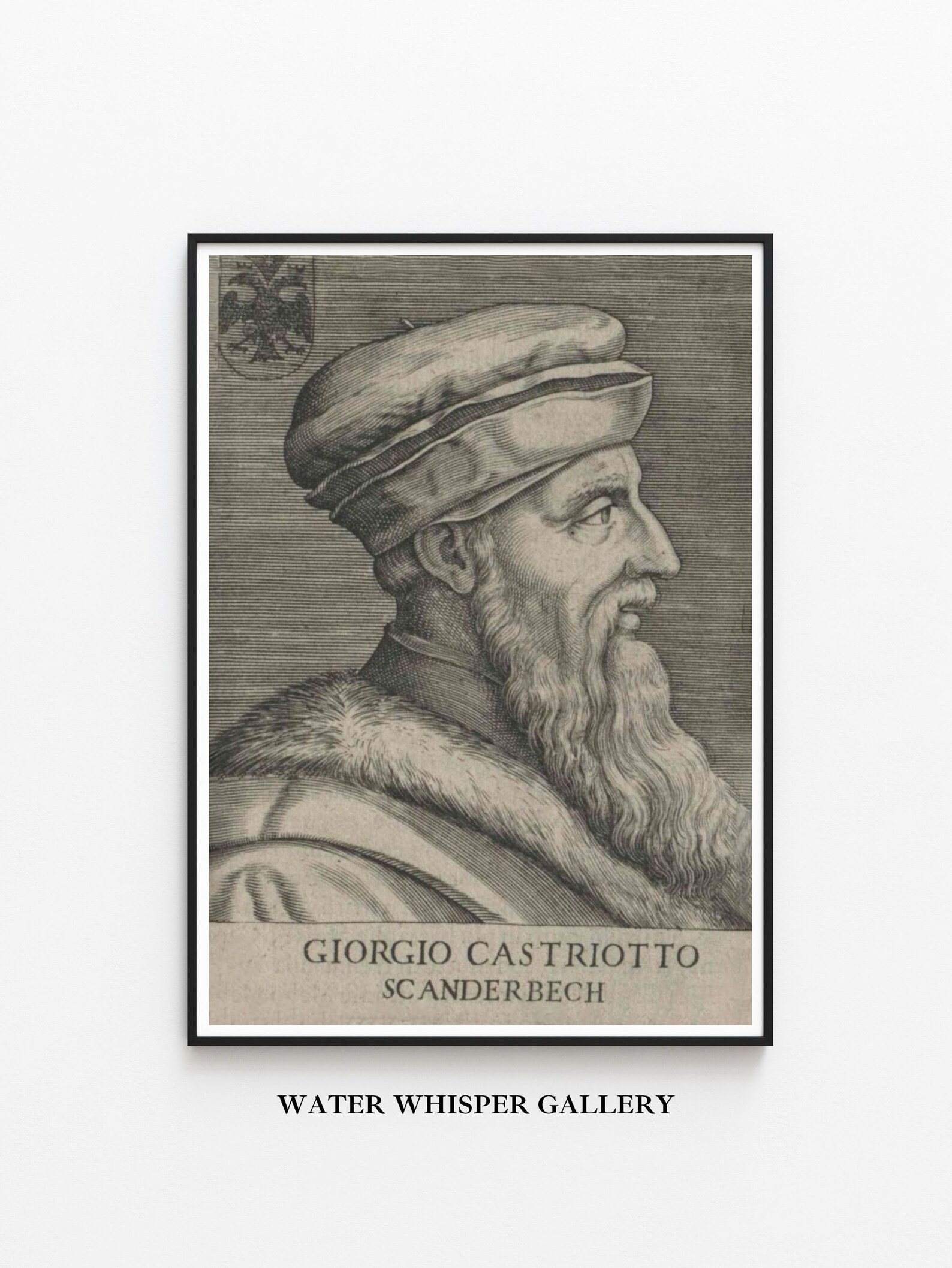 Skanderbeg, Albanian Wall Art, Antique Portrait Sketch of Gjergj ...