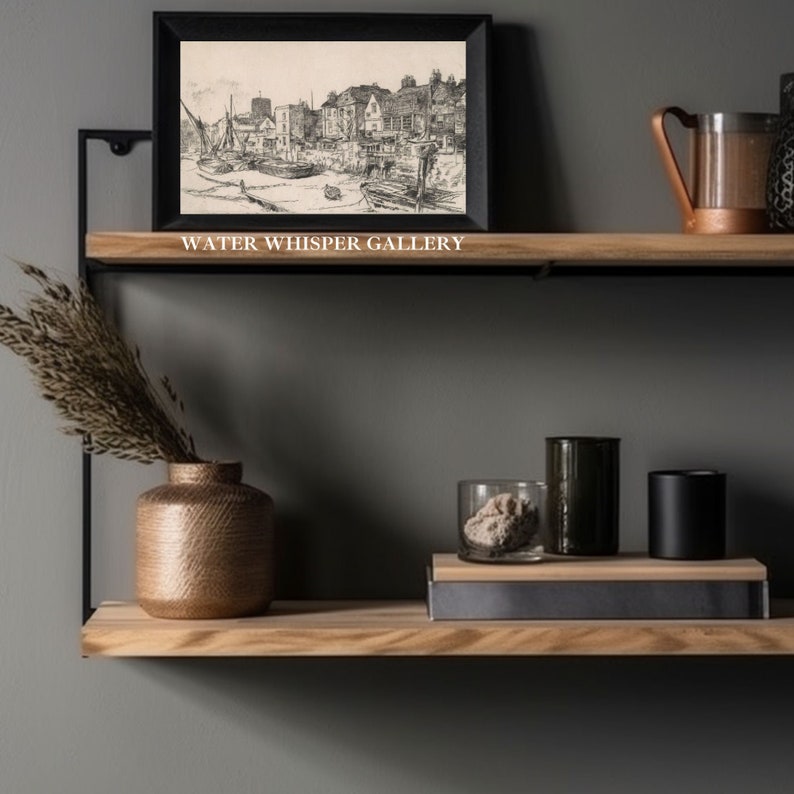 19th Century London Etching, River Bank English Pub (printable) - Etsy