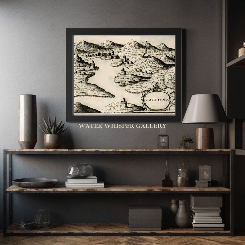 Vintage Vlora Albania Map Print, 1688 Coronelli Historic Port (digital ...