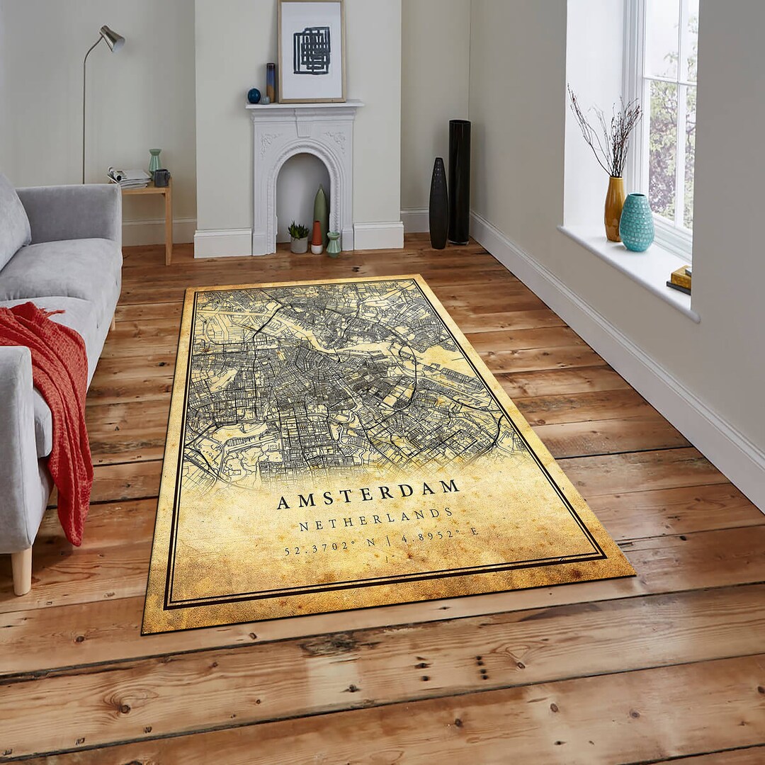 Netherlans Amsterdam Rug, City Map Rug, for Living Room Rug, Non Slip ...