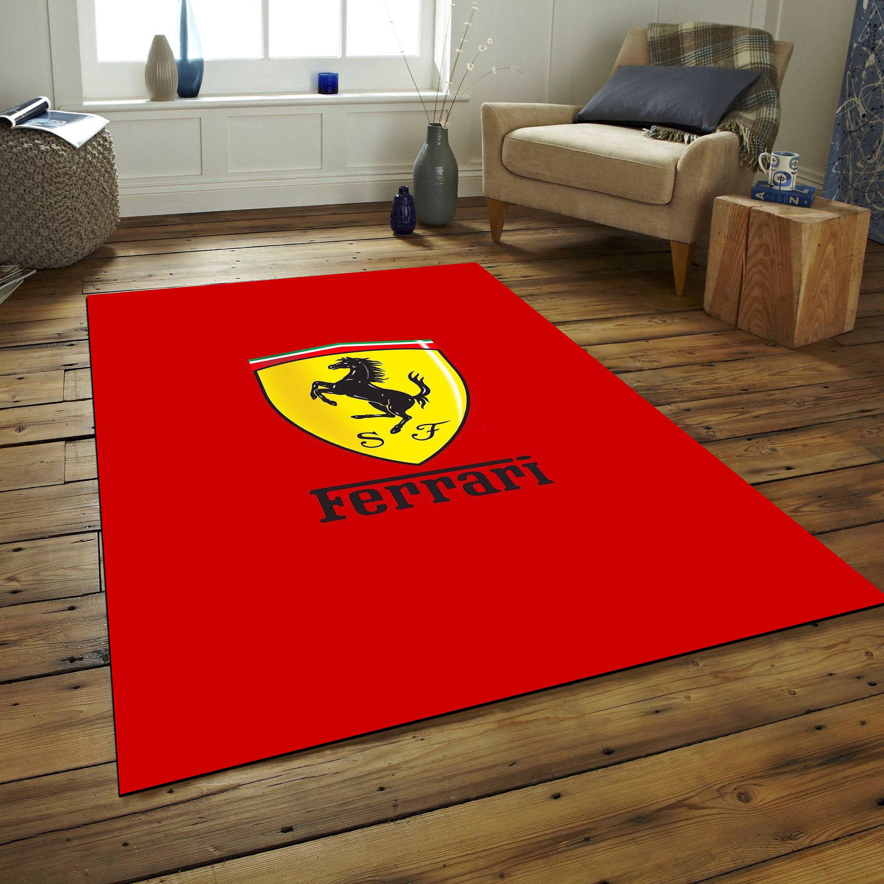 Red Ferrari Car Logo, Red Color Rug, 100% Quality Rug, Car Seat Rug ...