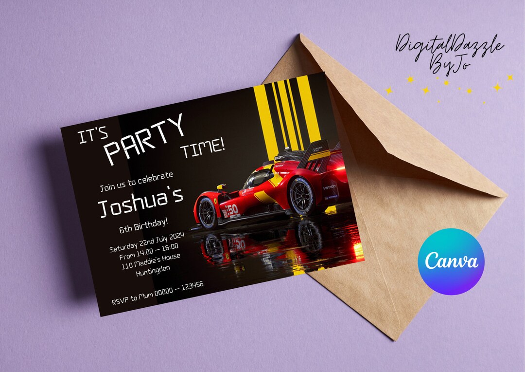 Ferrari Racing Car Invitation 5 X 7 Size - Etsy