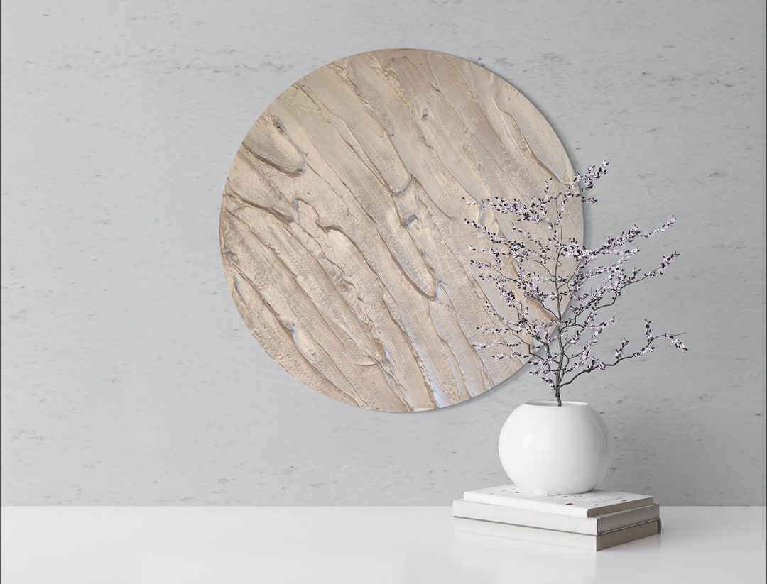 Plaster Textured Abstract Art Circle Painting Pearl Metallic Silver ...