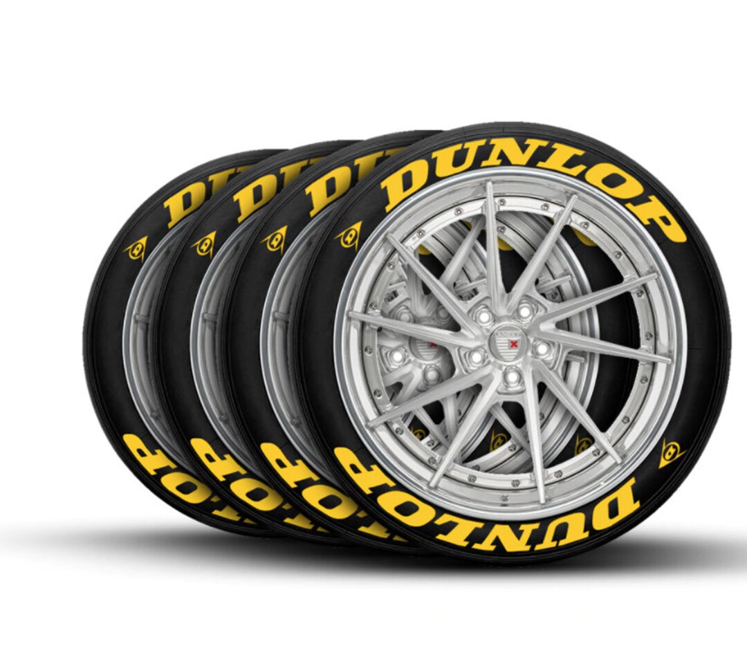 Tire Lettering Stickers Full Yellow Dunlop Sticker 1.25" Inch 8 X ...