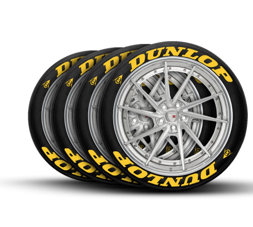 Tire Lettering Stickers Full Yellow Dunlop Sticker 1.25" Inch 8 X ...
