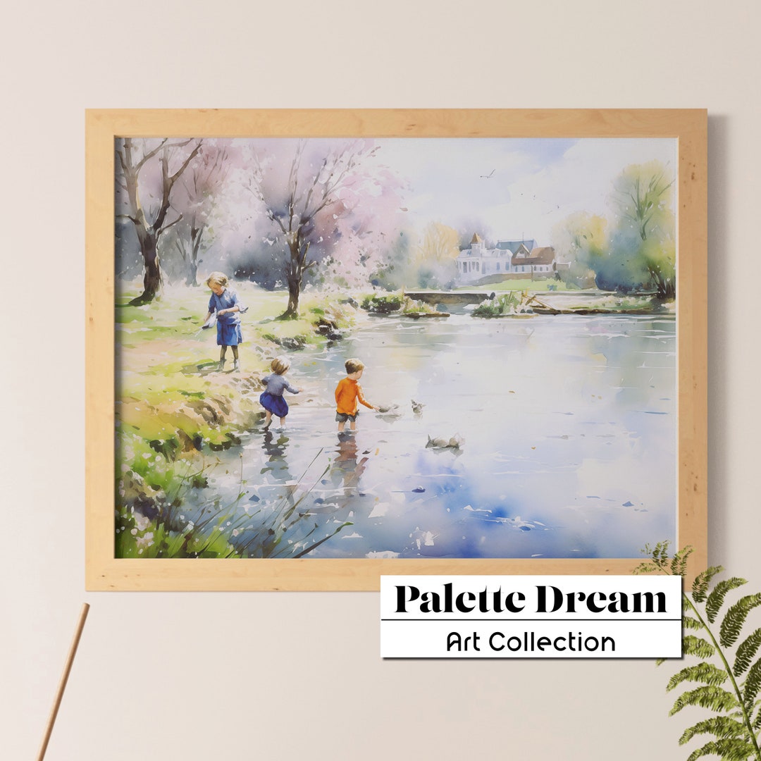 Digital Watercolour and Ink Print: Magical Children Playing by the ...