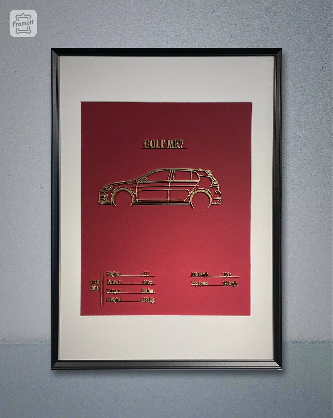 3D Printed Golf MK7 Car Art Car Enthusiast Wall Art Car Wall Art Car ...