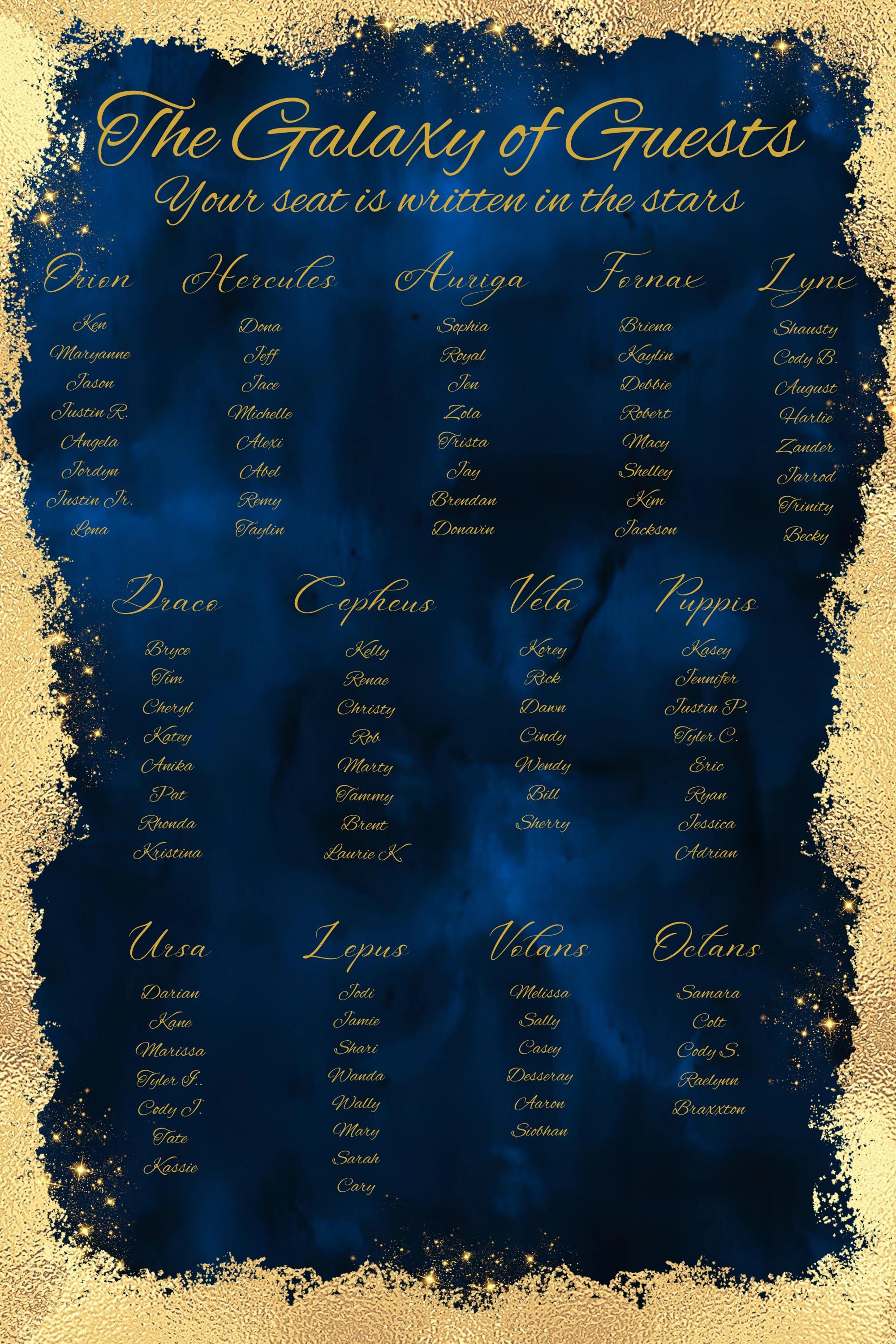 Celestial Wedding Seating Chart Galaxy of Guests Digital Print With ...