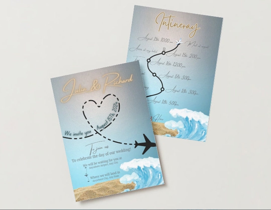 Destination Beach Wedding Invitation Ocean Wave in Sand Invite Instant ...