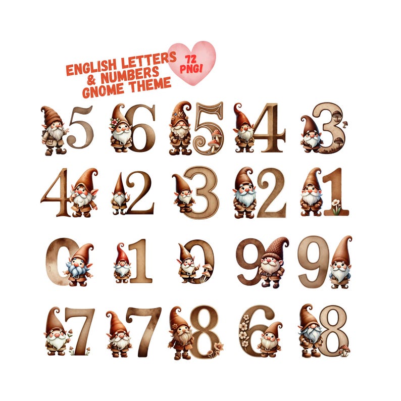 Watercolor Gnome Alphabet Clipart: PNG Letters & Numbers (digital ...