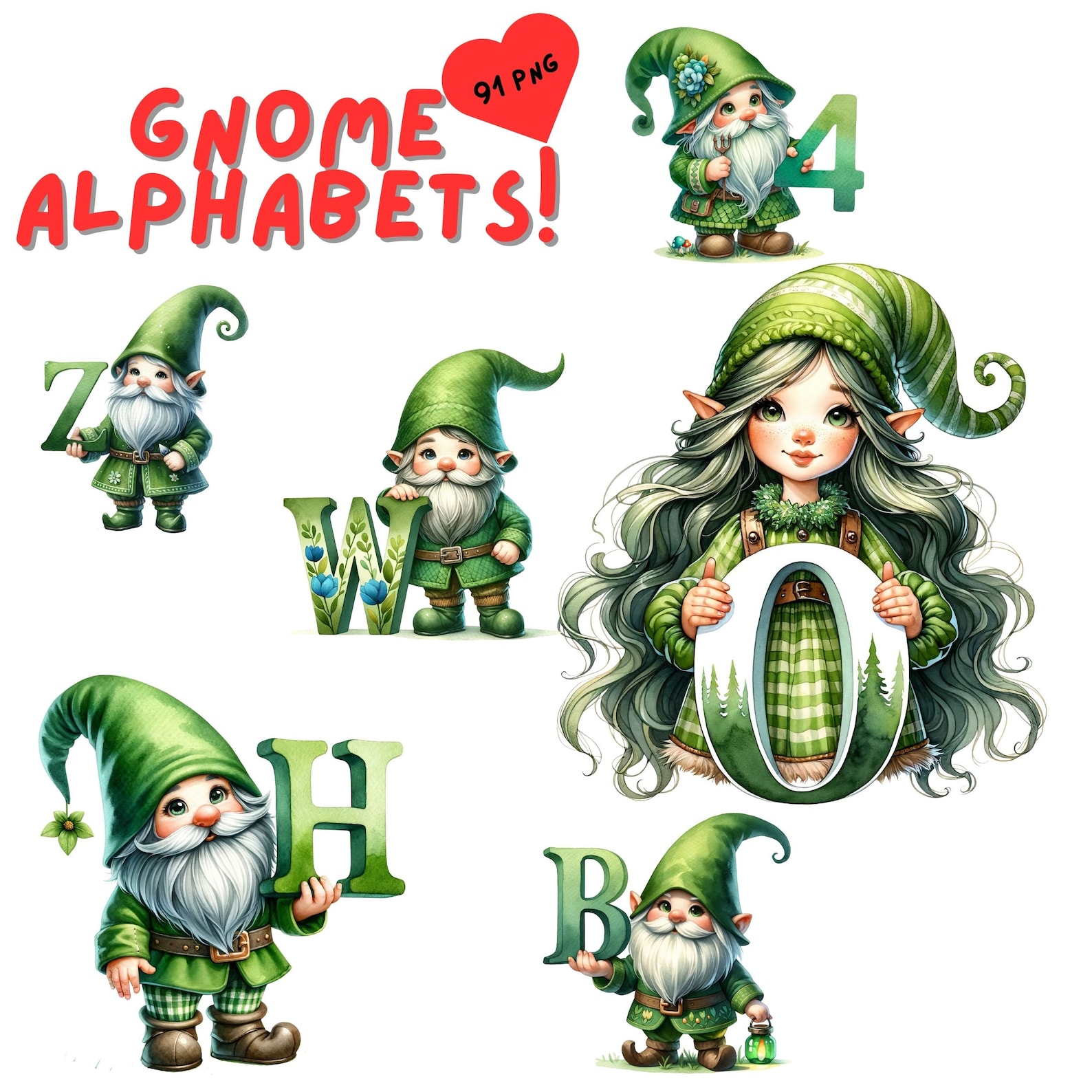 Whimsical Gnome Alphabet Digital Images - Storybook Letter Pngs for ...