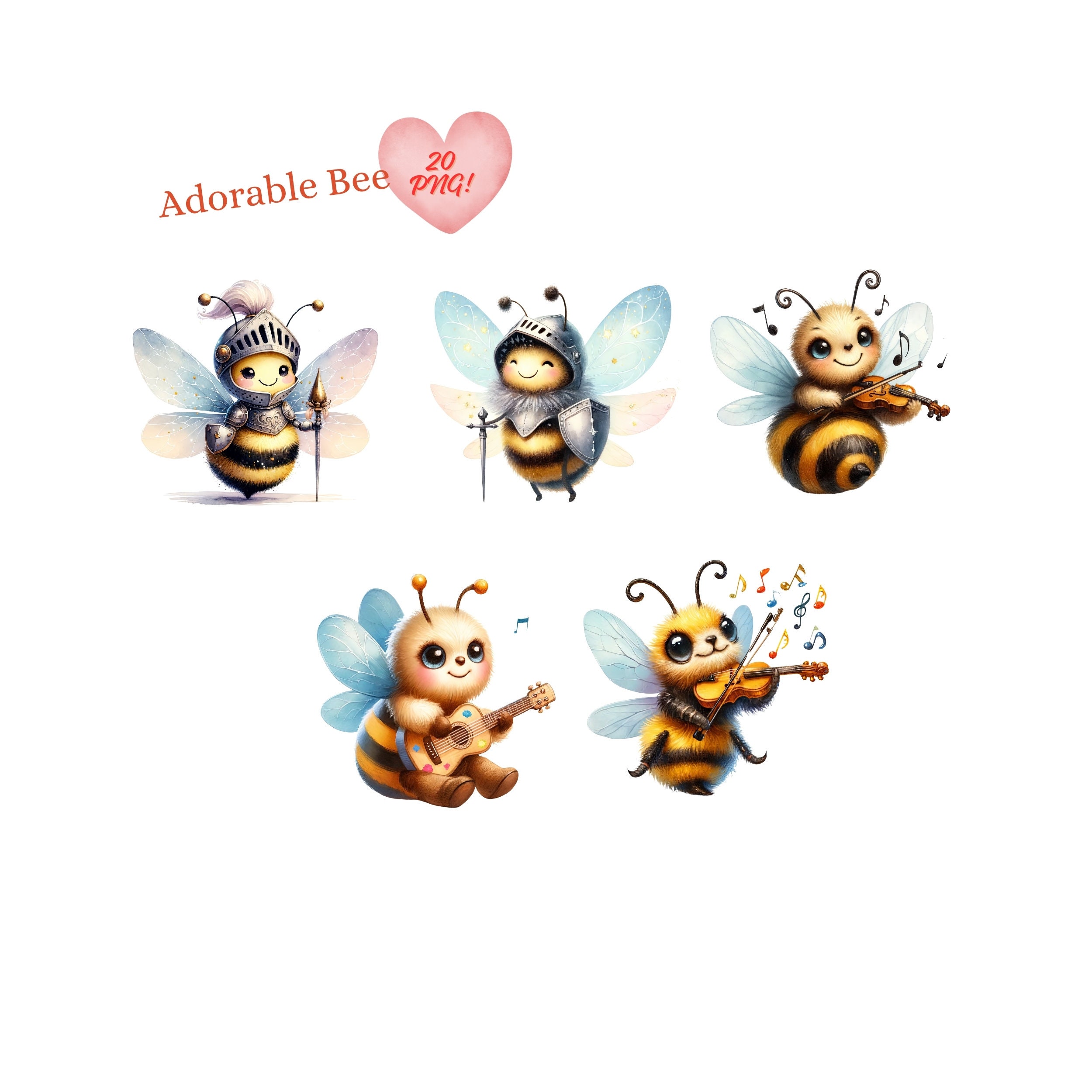 Charming Bee Clipart Collection, Cute Insect Illustrations With ...