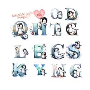 Watercolor Penguin Alphabet Clipart: 52 PNG & JPG Files (digital ...